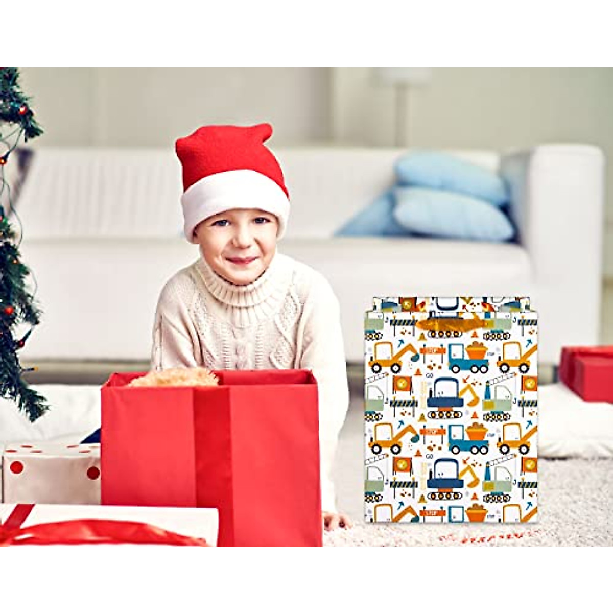 XJF Large Gift Bag with Tissue Paper and Card for Boys,13inch Vehicle Party Gift Bag for Kids,Adults,Birthdays,Kids Parties, Christmas, Holidays, 13inch x 10.5inch x 5.8inch