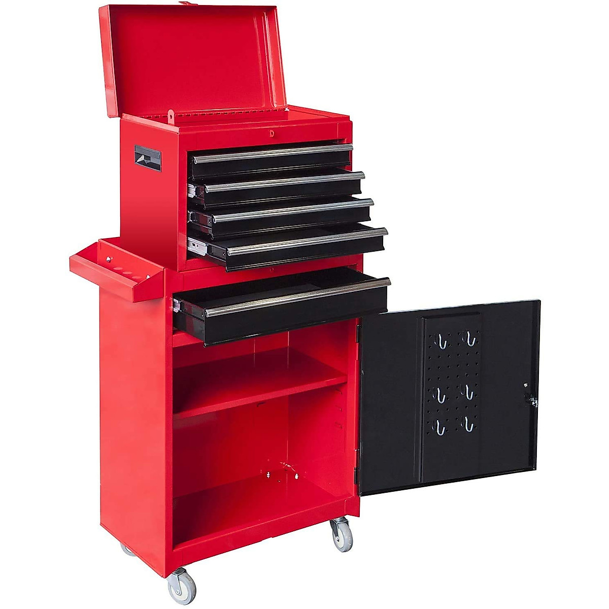 BIG RED ATBT1204R-RB Torin Rolling Garage Workshop Tool Organizer: Detachable 4 Drawer Tool Chest with Large Storage Cabinet and Adjustable Shelf, Red/Black