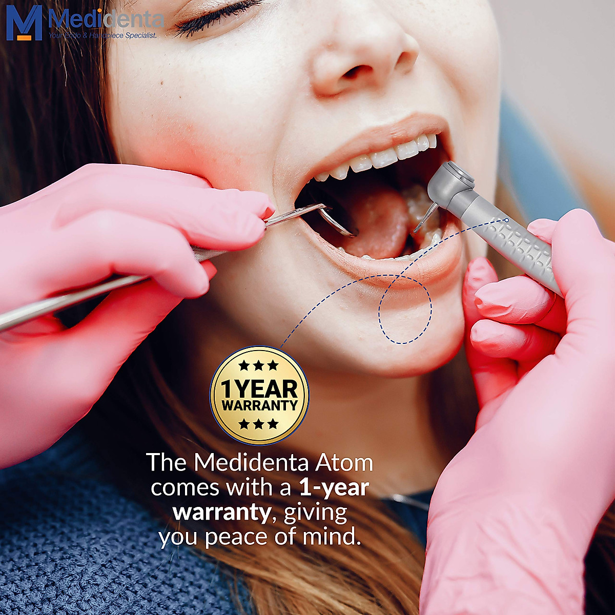 Medidenta Atom Micro-Head High-Speed Durable Professional Dental Handpiece, 16.5 Watts Power & Ceramic Bearings - Small Head, Perfect for Small Mouths, Fiber Optic