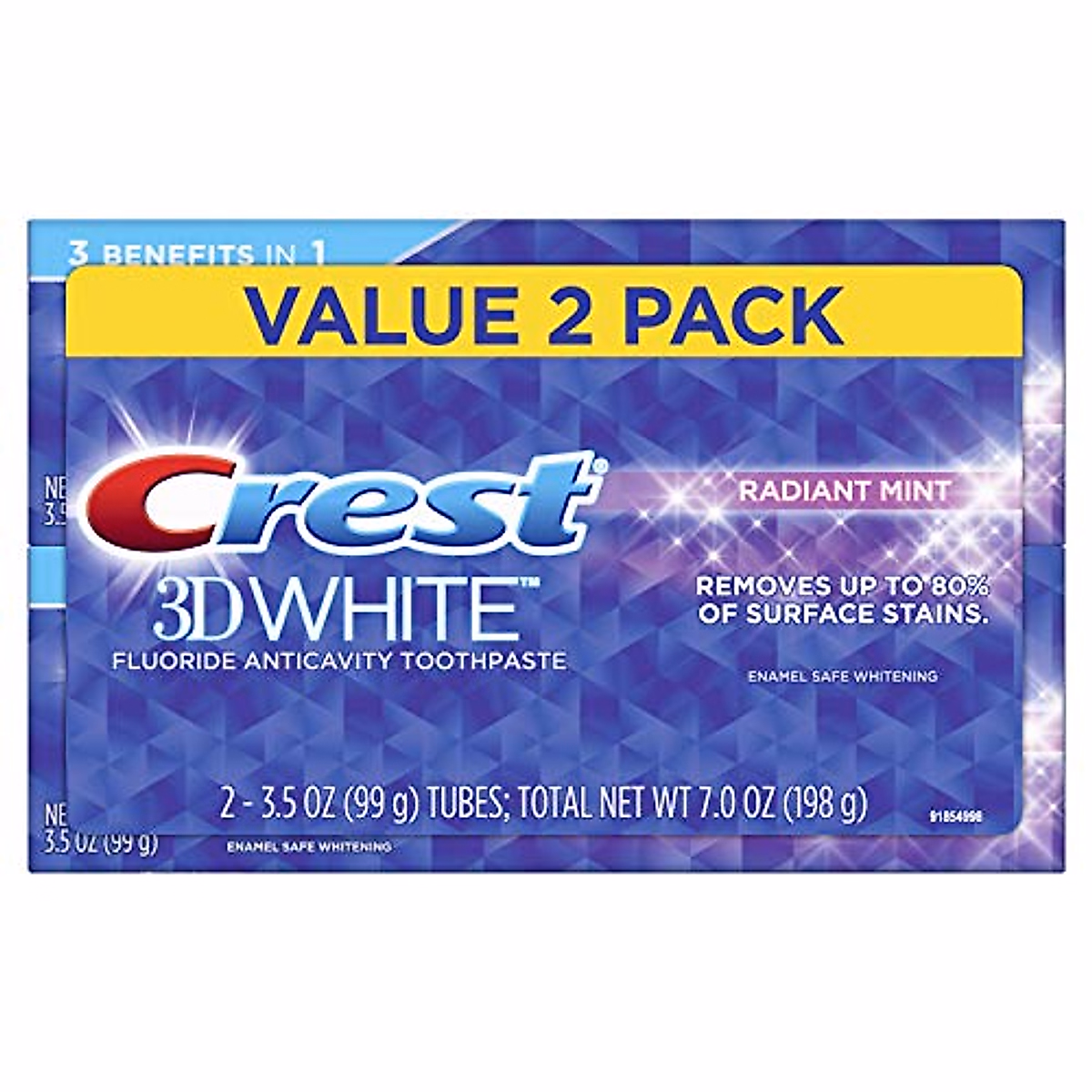 Crest 3D White Whitening Toothpaste, Radiant Mint, 3.5 Ounce (Pack of 2)