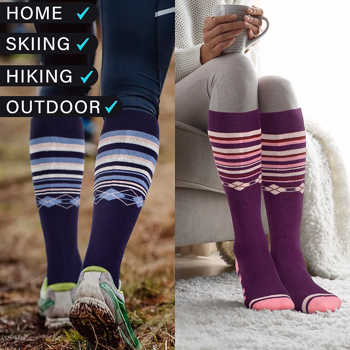 Ski Socks 50% Merino Wool Thermal Knee High Winter Snowboard Sport Socks Men Women