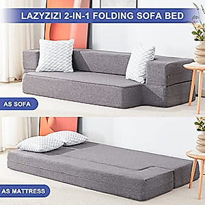 Lazyzizi Floor Fold Out Couch Bed with 2 Pillows & Washable Cover Convertible Sleeper Folding Guest Sofa Mattress for Living Room, Playroom 8inches Queen
