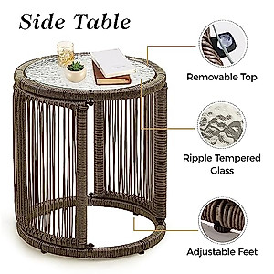 Green4ever Patio Furniture Set, Outdoor Sectional Furniture Sets with Woven Rope Accents and 4-Inch Cushions, L-Shaped Patio Conversation Sets with Detachable Lounger and Side Table