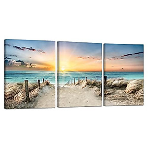 Canvas Wall Art for Living Room 3 Panel Beach Ocean Sunset Print Pictures paintings Artwork Bedroom Bathroom Canvas Framed Wall Decor Modern Gallery Office Decorations Size 12x16x3 Piece Ready to Hang