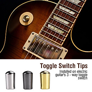 Dilwe 3Pcs Guitar Switch Tip, 3 Way Toggle Switch Knob Tip Copper for LP EPI Electric Guitar (4.0mm-Silver + Black + Gold) Electric Guitar Accessories