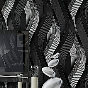 yaretzy Peel and Stick Wallpaper Black/White 3D Wave Stripe Wallpaper Removable Sticky Self Adhesive Wallpaper 20.8inch x 9.8ft