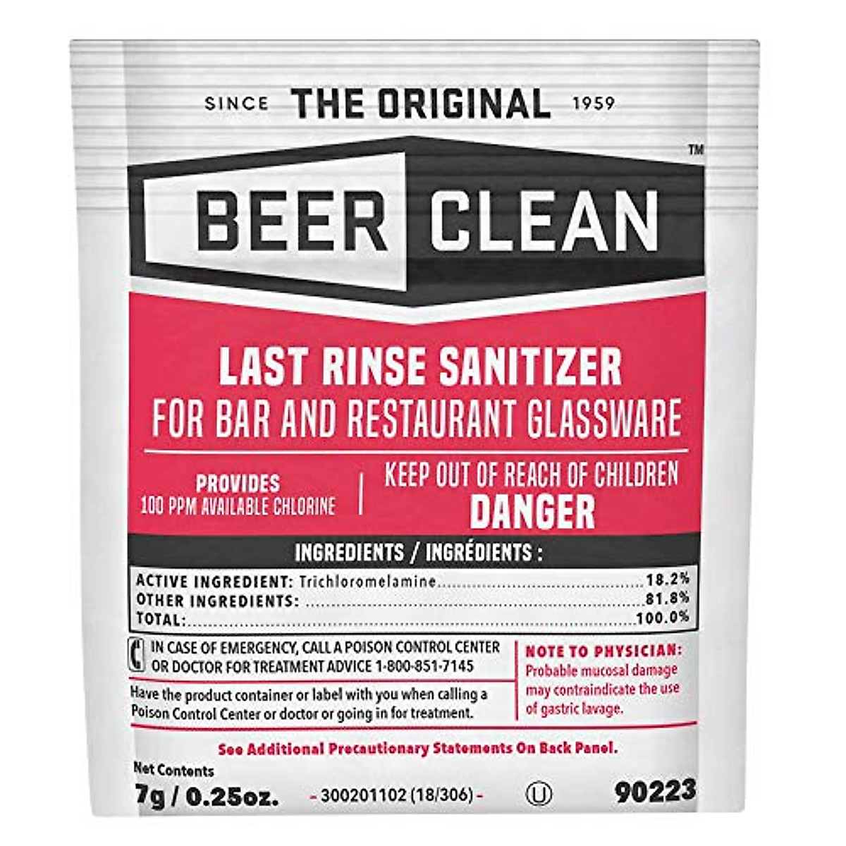 Diversey-90223 Beer Clean Last Rinse Glass Sanitizer, .25oz Powder Packet (100 Pack)