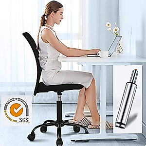 Armless Office Chair Ergonomic Computer Chair Student Desk Chair Height Adjustable Home Office Chair with Wheels Mid-Back Mesh Chair Swivel Task Chair for Small Space Bedroom, Black