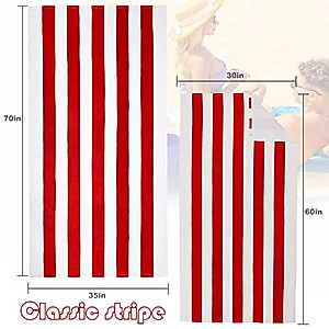 Exclusivo Mezcla 2-Pack 100% Cotton Oversized 35"x70" Cabana Stripe Beach Towels, Super Absorbent Soft Plush Pool Towel, Bath Towel (Red)