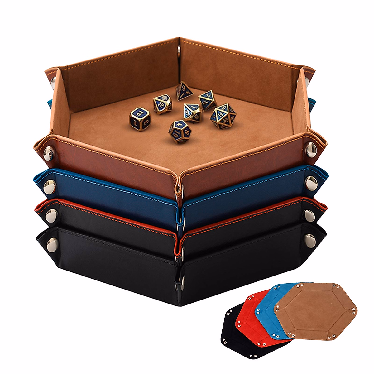 SHYVIA Dice Tray for RPG DND Table Games Metal Dice Rolling Tray Holder Dice Storage Box Larger Size Double Sided Folding PU Leather and Velvet 4 Pieces