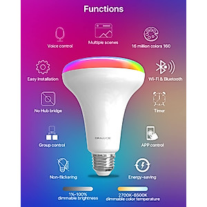 ORALUCE Smart BR30 Bulb, LED Flood Light Bulbs, Works with Alexa Google Assistant, 12W 100W Equivalent, 1280 Lumens, RGBCW 2700-6500K Color Changing Recessed Light Bulbs for Cans, E26 Base, 4 Pack