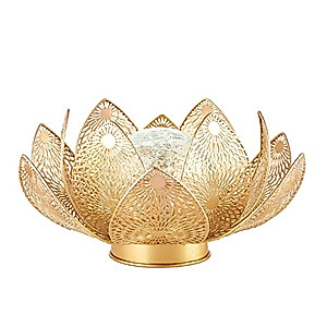 ART & ARTIFACT Lotus Solar Light Crackle Glass with Pierced Metal Base, Indoor Outdoor Accent Light Night Light Lantern, 5" x 10"