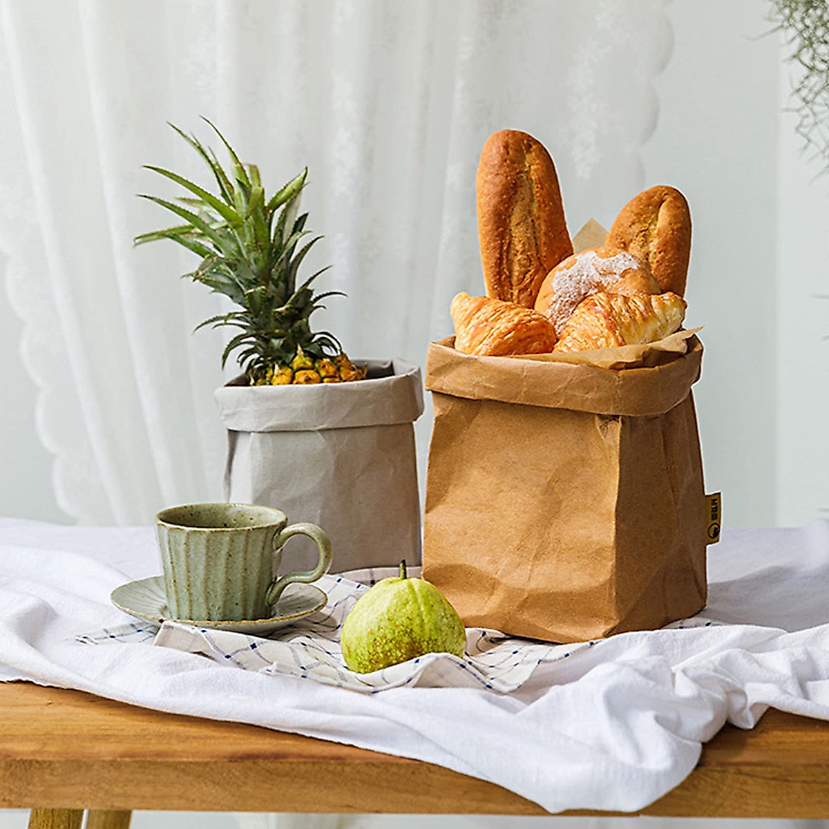 Nachukan Washed Kraft Paper Bags for Food Storage, Waterproof Fruit & Veggie Holding, Reusable Household Produce Bags(S)