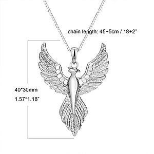 LQXY 925 Sterling Silver Phoenix Necklace, Rise From the Ashes Firebird Pendant Necklace for Women