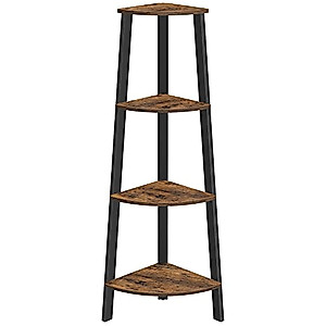 VASAGLE Corner Shelf Stand, 4-Tier Corner Bookshelf, Industrial Corner Ladder Shelf, Plant Stand Display Shelf for Living Room, Office, Kitchen, Rustic Brown and Black ULLS34X