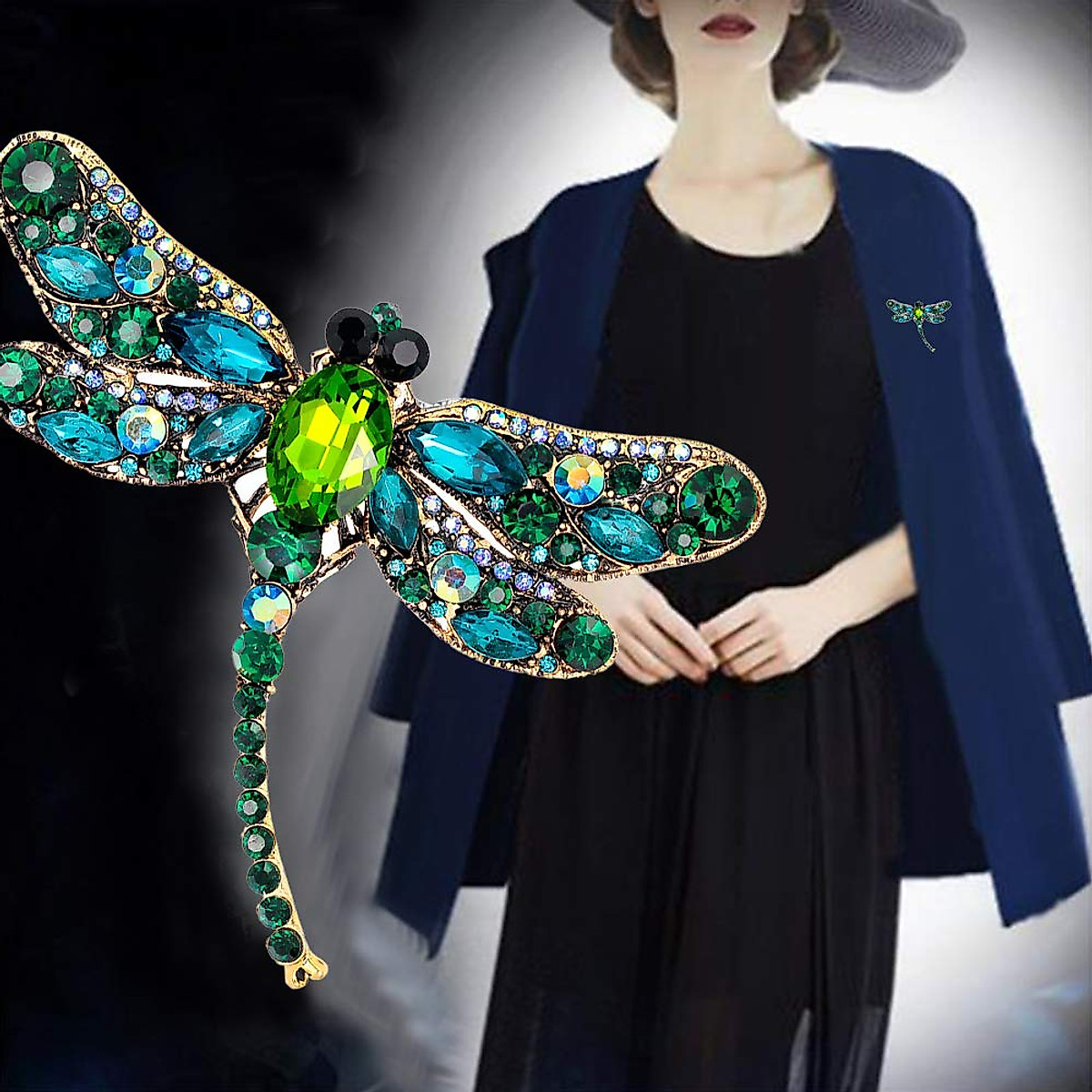 SloveM Crystal Rhinestone Dragonfly Brooch Pin Jewelry Birthday Gifts Mother's Day Brooches and Pins (Green)