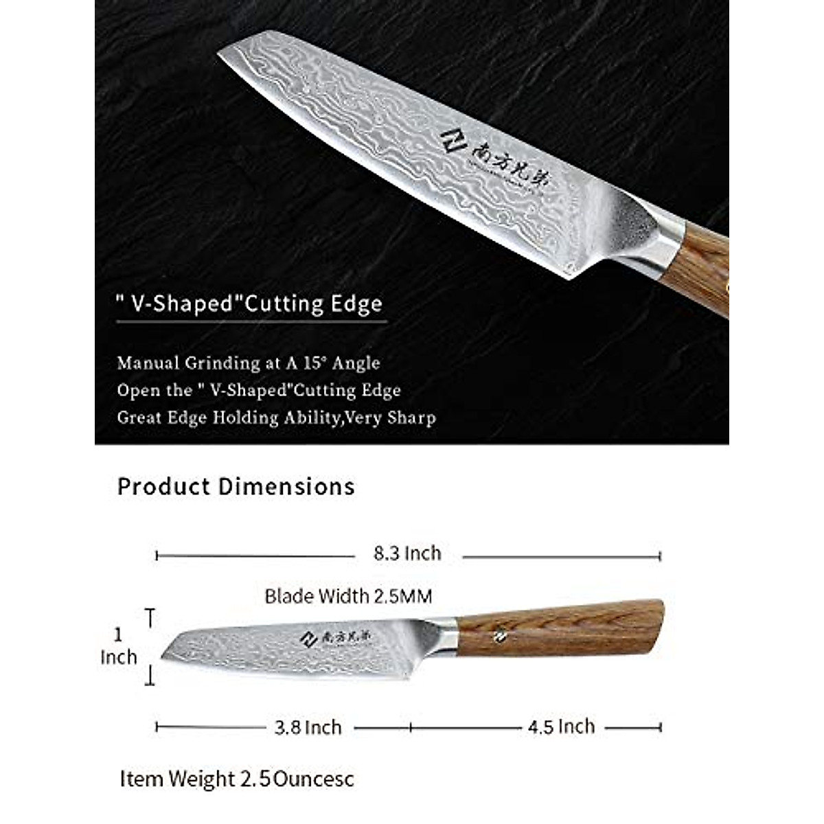 Paring Knife 3.8Inch Damascus Steel Knife Professional Super Steel VG10 Comfortable Ergonomic Wood Grain Handle Very Sharp Paring Knives for Kitchen–Gift Box