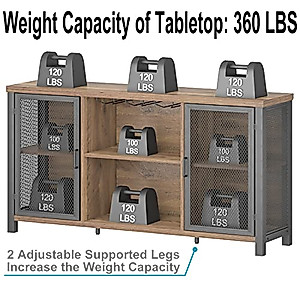 Launica Wine Bar Cabinet, Industrial Coffee Bar Cabinet Farmhouse for Liquor and Glasses, Sideboard Buffet Cabinet with Storage Rack for Home Kitchen Dining Room, Rustic Oak, 55 In