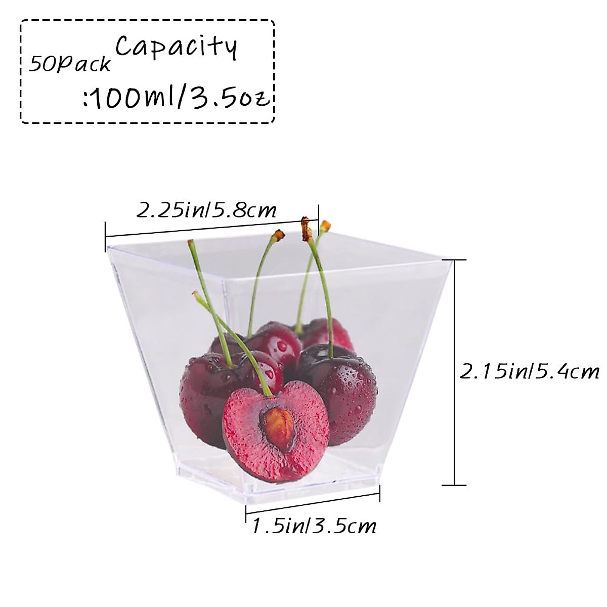 Jizvxe 50 Pack 3.5 Oz Square Dessert Cups,Plastic Clear Dessert Cups,Disposable Tasting Cups Great for Desserts,Appetizers,Mousse