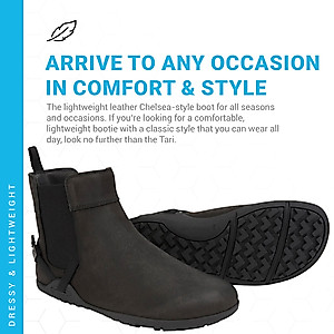 Xero Shoes Tari Women's Ankle Boots — Lightweight, Zero-Drop Heel, Leather Chelsea Boots for Women — Slip-on Women's Booties — Black, Size 8