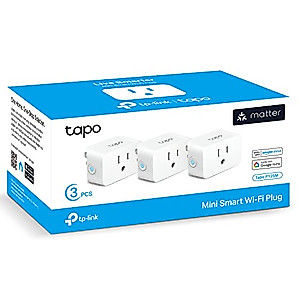 TP-Link Tapo Matter Supported Smart Plug Mini, Compact Design, 15A/1800W Max, Super Easy Setup, Works with Apple Home, Alexa & Google Home, UL Certified, 2.4G Wi-Fi Only, White, Tapo P125M(3-Pack)