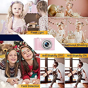 Digital Camera 44 Mega Pixels Small Camera 2.7K Vlogging Camera Portable Camera with 16X Digital Zoom, 2 Batteries Kids Camera for Students, Teens (Pink)
