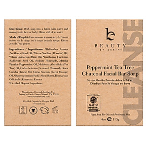 Peppermint Tea Tree Charcoal Facial Bar Soap - USA Made with Natural & Organic Ingredients, Face Wash Black Soap Bar for Acne, Eczema & Psoriasis, Detoxifying Charcoal for Oily & Sensitive Skin