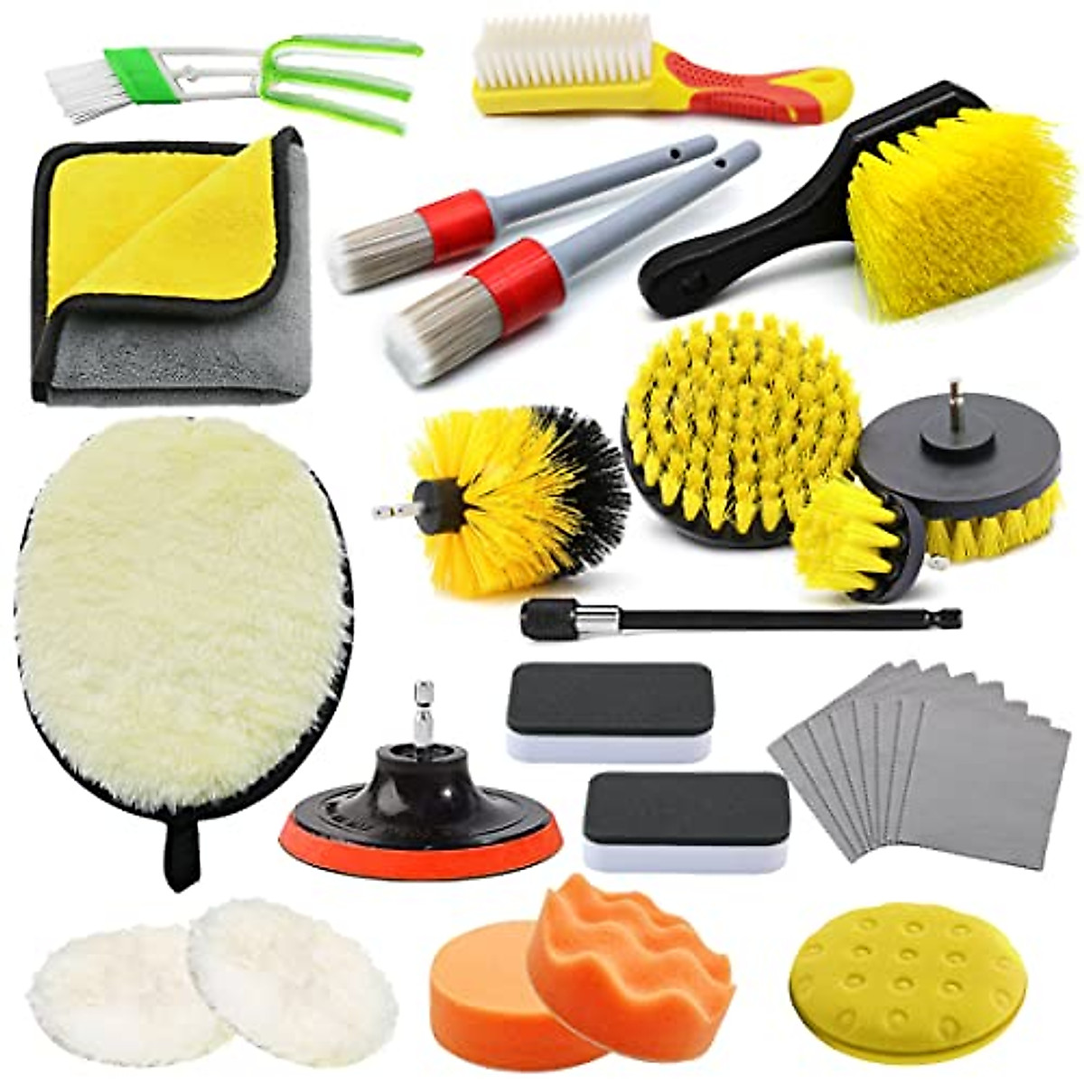 ALL4DETAIL 28Pcs Car Detailing Brush Set, Car Detailing Supplies, Car Cleaning Kit (Car Detailing Brushes,Drill Brush,Polishing Pads,Wheel Brush,Wash Mitt/Towel,Ceramic Coating Applicator,Suede Cloth)