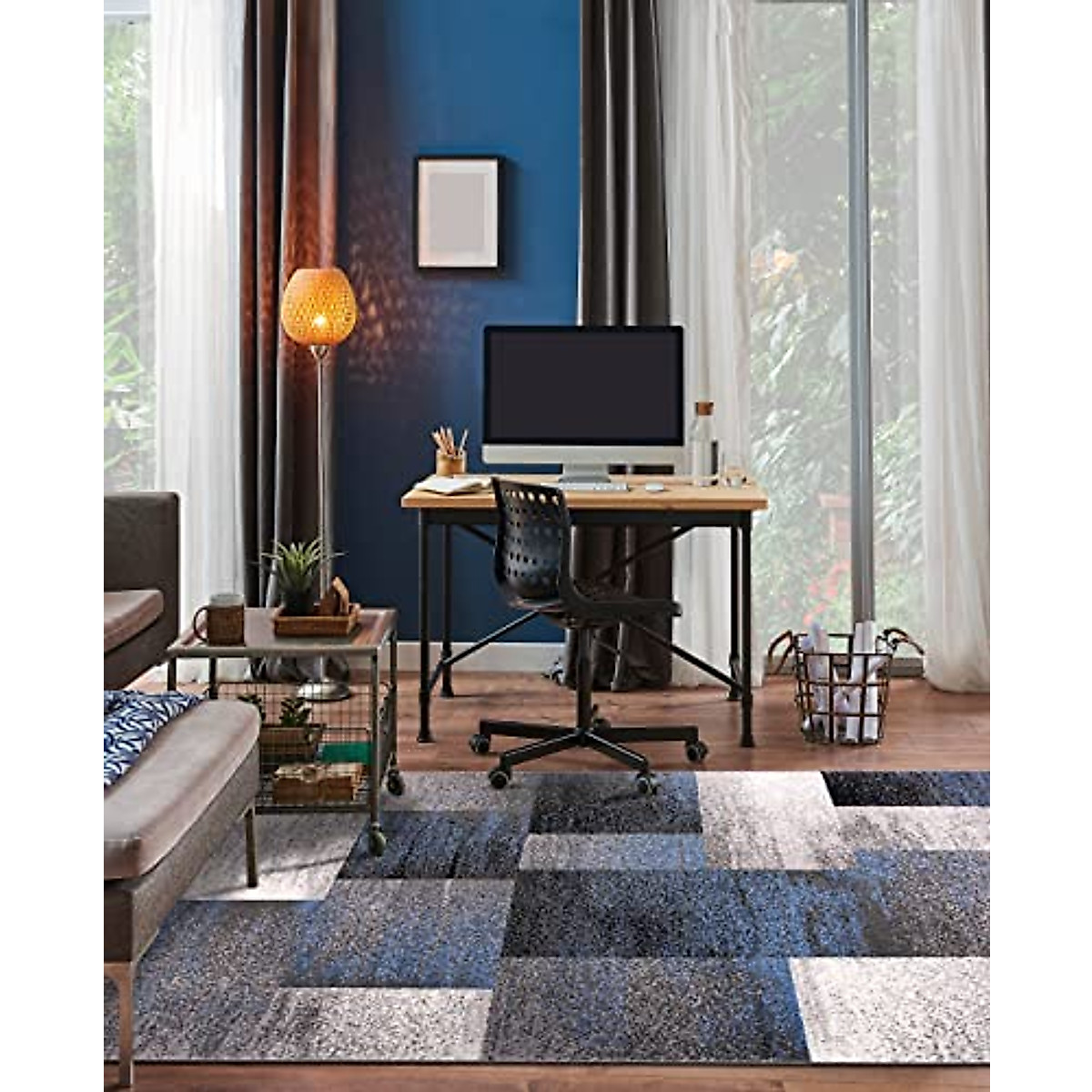 Rugshop Modern Distressed Boxes Area Rug 5' x 7' Blue