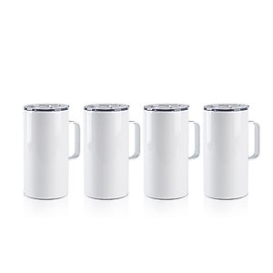 PYD Life 4 PCS Sublimation Blank Tumbler 20 OZ White Mugs with Handle,Stainless Steel Coffee Travel Mug with Sliding Lid for Cricut Mug Press Machine