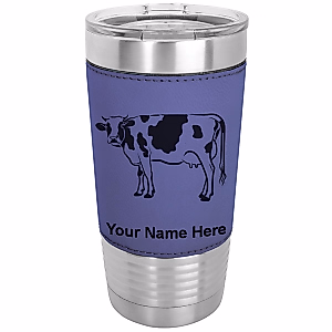 LaserGram 20oz Vacuum Insulated Tumbler Mug, Cow, Personalized Engraving Included (Faux Leather, Dark Purple)