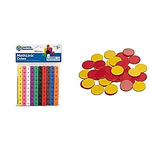 Learning Resources Two-Color Counters, Red/Yellow, Set of 200 & Mathlink Cubes, Educational Counting Toy, Early Math Skills, Set of 100 Cubes