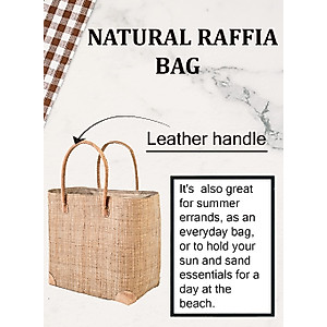 Serene Spaces Living Handmade Bohemian Raffia Tote Bag with Braid Handles, Beach Raffia Tote Bag, Summer Travel Handbag, Madagascar Fashion Tote for Women, Measures 13.5" Long, 6" Wide & 21.5" Tall