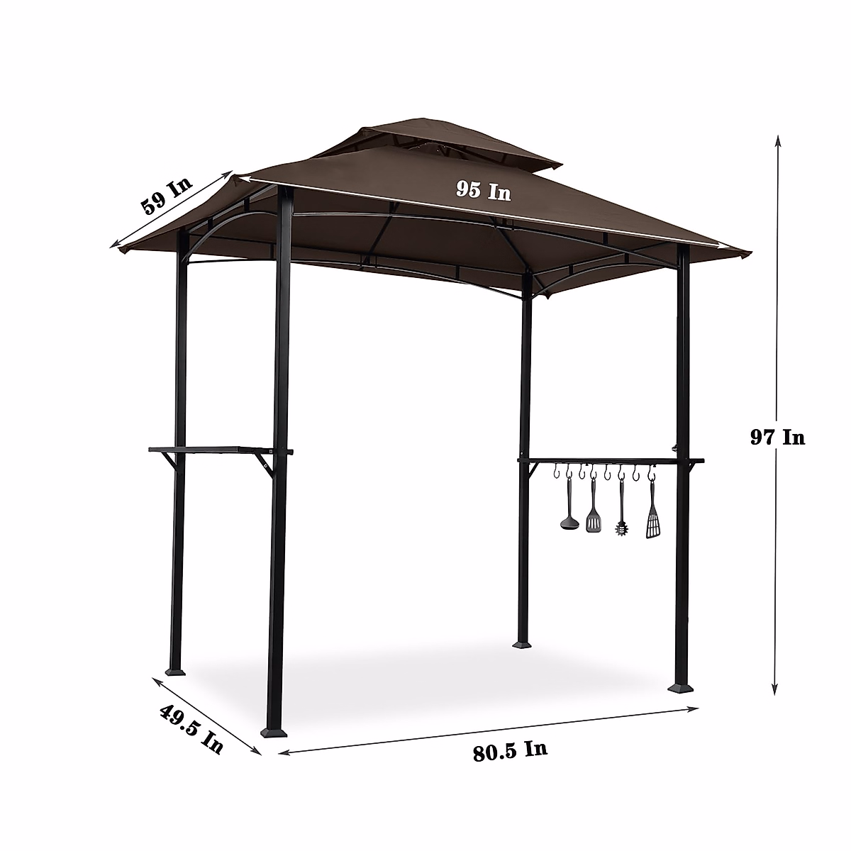 8'X5' Grill Gazebo Canopy, Grill Tent for Outdoor Grill, Double Tiered BBQ Gazebo with Steel Frame, Two Shelves, Nine Hooks and A Bottle Opener, Small Grill Shelter for Backyard, Patio (Brown)