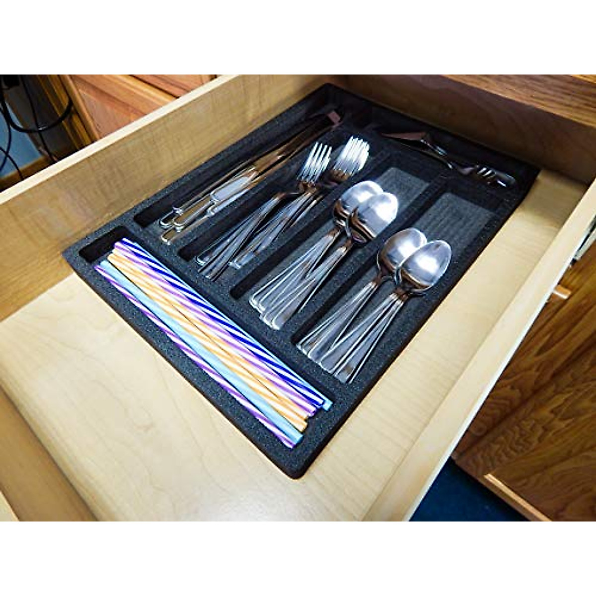 Polar Whale Flatware Silverware Drawer Organizer Cutlery Forks Knives Spoons Non-Slip Waterproof Compact Tray Insert 11 x 15 x 1 Inch 6 Slot Great for Home Kitchen RVs Campers Boats