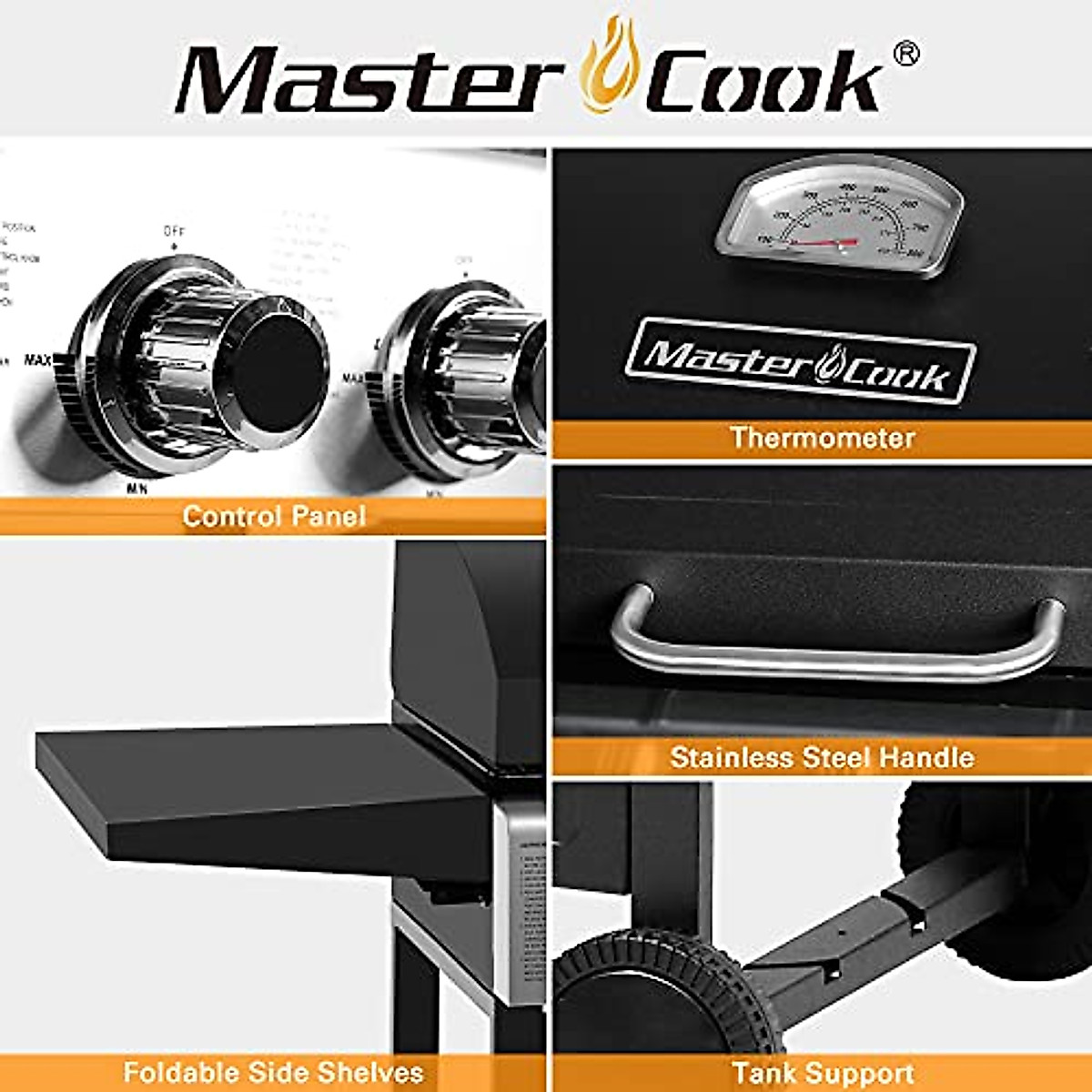MASTER COOK Classic Liquid Propane Gas Grill, 3 Bunner with Folding Table, Black