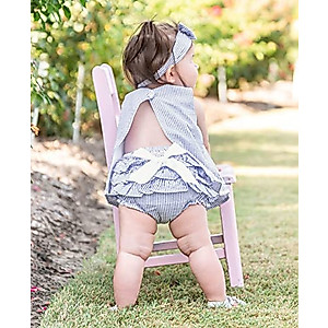 RuffleButts® Baby/Toddler Girls Blue Seersucker Swing Top - 0-3m