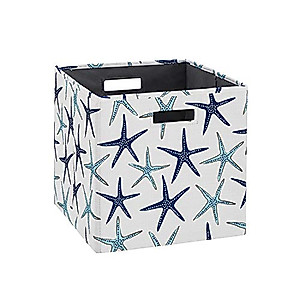 Linon White and Blue Starfish Print-Set of 2 Dawes Storage Bins