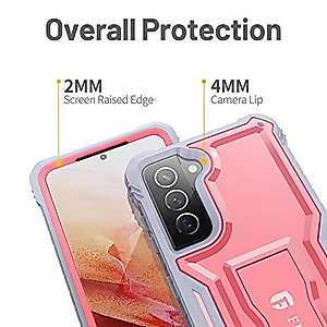 FITO for Samsung Galaxy S21 5G Case, Dual Layer Shockproof Heavy Duty Case for Samsung S21 5G Phone Built-in Kickstand, Without Screen Protector (Pink, 6.2 inch)