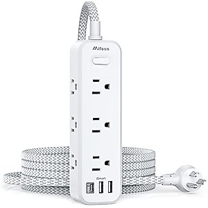 Power Strip Surge Protector with 9 Outlets 2 USB Ports 1 USB C,3 Sided 4.5Ft Braided Extension Cord,Flat Plug Wall Mount Wall Outlets Extender Desktop Charging Station for Home,Office