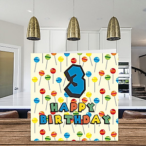 3rd Birthday Card Unisex - Lollipop Sweets Candy - Happy Birthday Card 3 Year Old Son Daughter Brother Sister Grandson Granddaughter Niece Nephew Cousin, 5.7 x 5.7 Inch Third Bday Greeting Card
