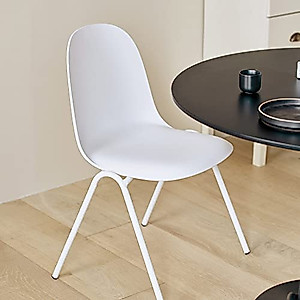 Roomnhome Stackable self-Assembly Plastic seat and Durable Steel Frame Kitchen, Dining, Bedroom Chair Set of 2(White)