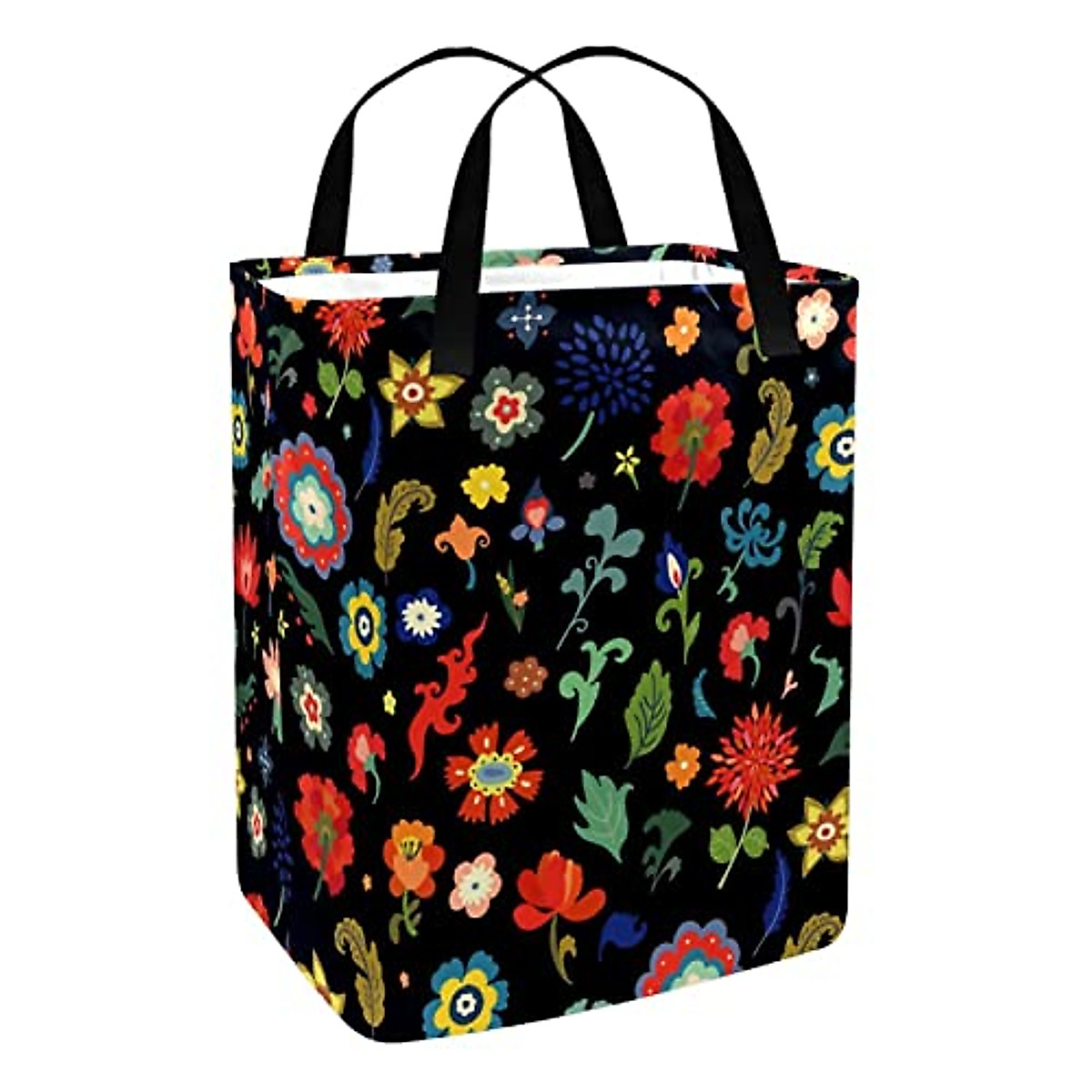 Flowers and Leaves Print Collapsible Laundry Hamper, 60L Waterproof Laundry Baskets Washing Bin Clothes Toys Storage for Dorm Bathroom Bedroom