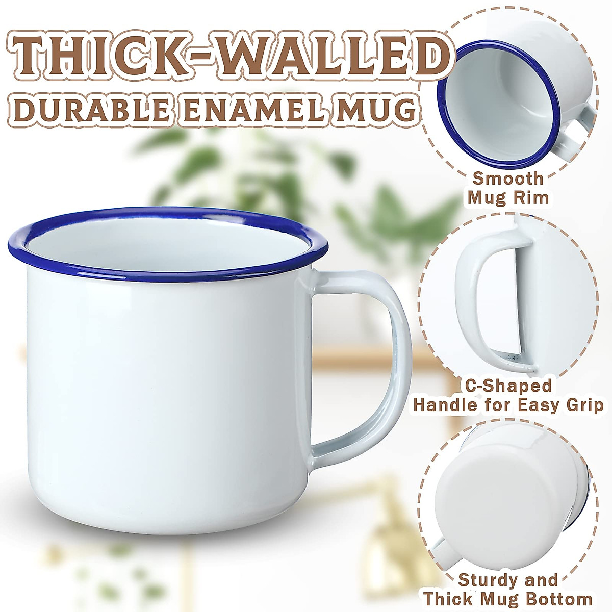 Yinder Mini Enamel Camping Coffee Mugs Metal Small Classic Portable White Campfire Mugs Bulk Vintage Cups with Handle for Coffee Tea Picnic Travel Indoor Outdoor Activities(4 oz, 12 Pcs)