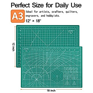 18" x 12" Self Healing Sewing Mat, Idemeet Rotary Cutting Mat for Craft, 5-Ply Blade Table Protecter Cut Board for Handcraft Project, A3, Green