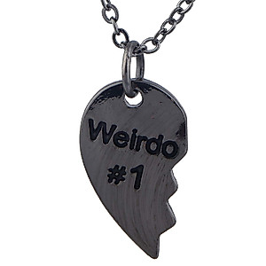 LUX ACCESSORIES Black Weirdo 1 & 2 BFF Best Friends Heart Charm Necklaces (2pc)