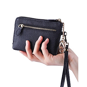 Teskyer Coin Purse Pouch, RFID Blocking Credit Card Holder Zipper Wallet with Wrist Strap and Key Chain for Men & Women