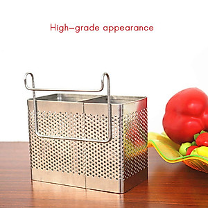 TOPINCN Kitchen Utensil Storage Holder, Stainless Steel Utensil Container Hanging Mesh Utensil Drying Rack Fork Chopsticks Storage Organizer Tableware Dinner Service Holder Cutlery Rack (Double Grid)
