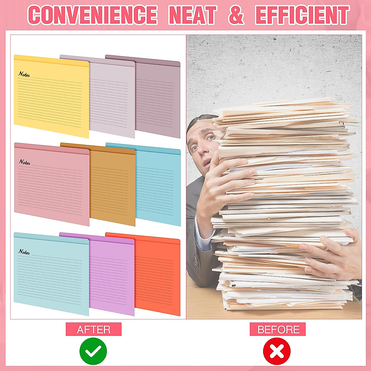 Fainne 48 Pcs Pocket File Folders File Jackets Flat File Jackets Reinforced Straight No Expansion File Folder Document Organizer for Job Project, 12 Colors