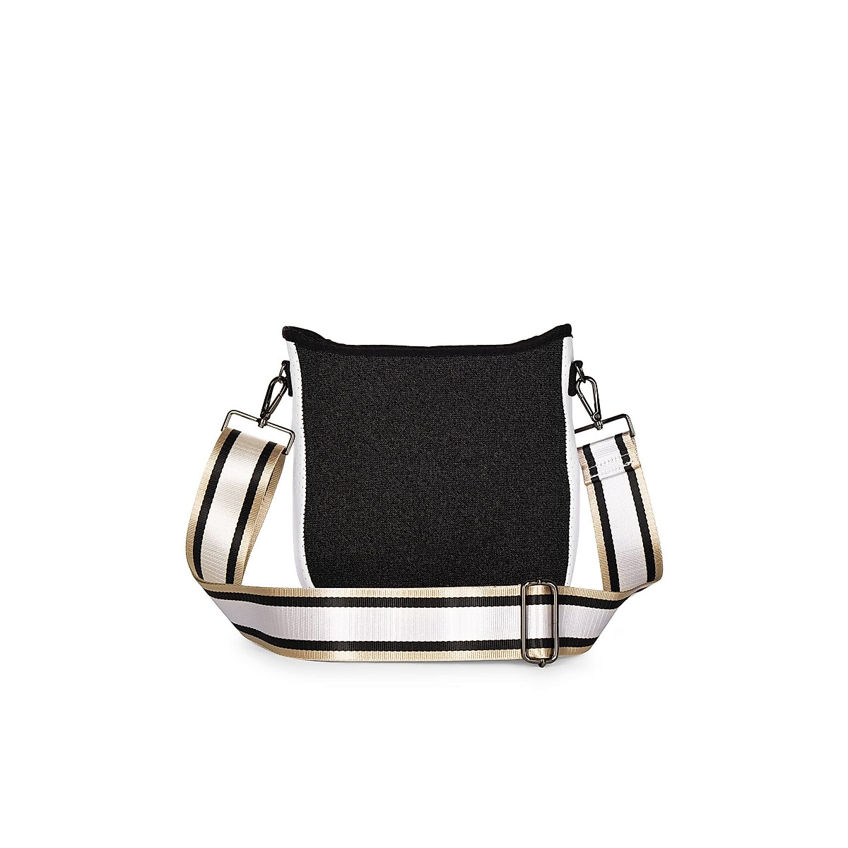 Haute Shore - Jeri Bravo Crossbody Tote, Black Denim W/Rosegold & White Stripe